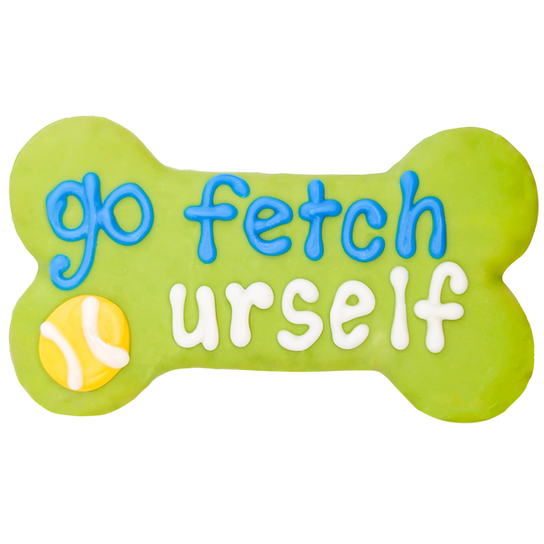 Go Fetch Yourself 6" Bone | Dog Thoughts | Decorated Cookies for Dogs - Bosco and Roxy's Inc.